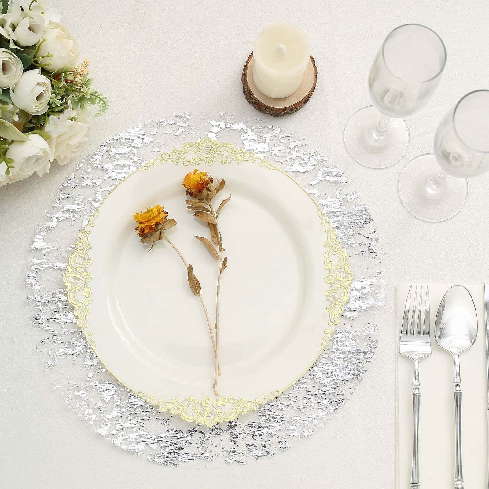 Efavormart 10 Pack | 13" Metallic Silver Luminous Mesh Foil Table ...
