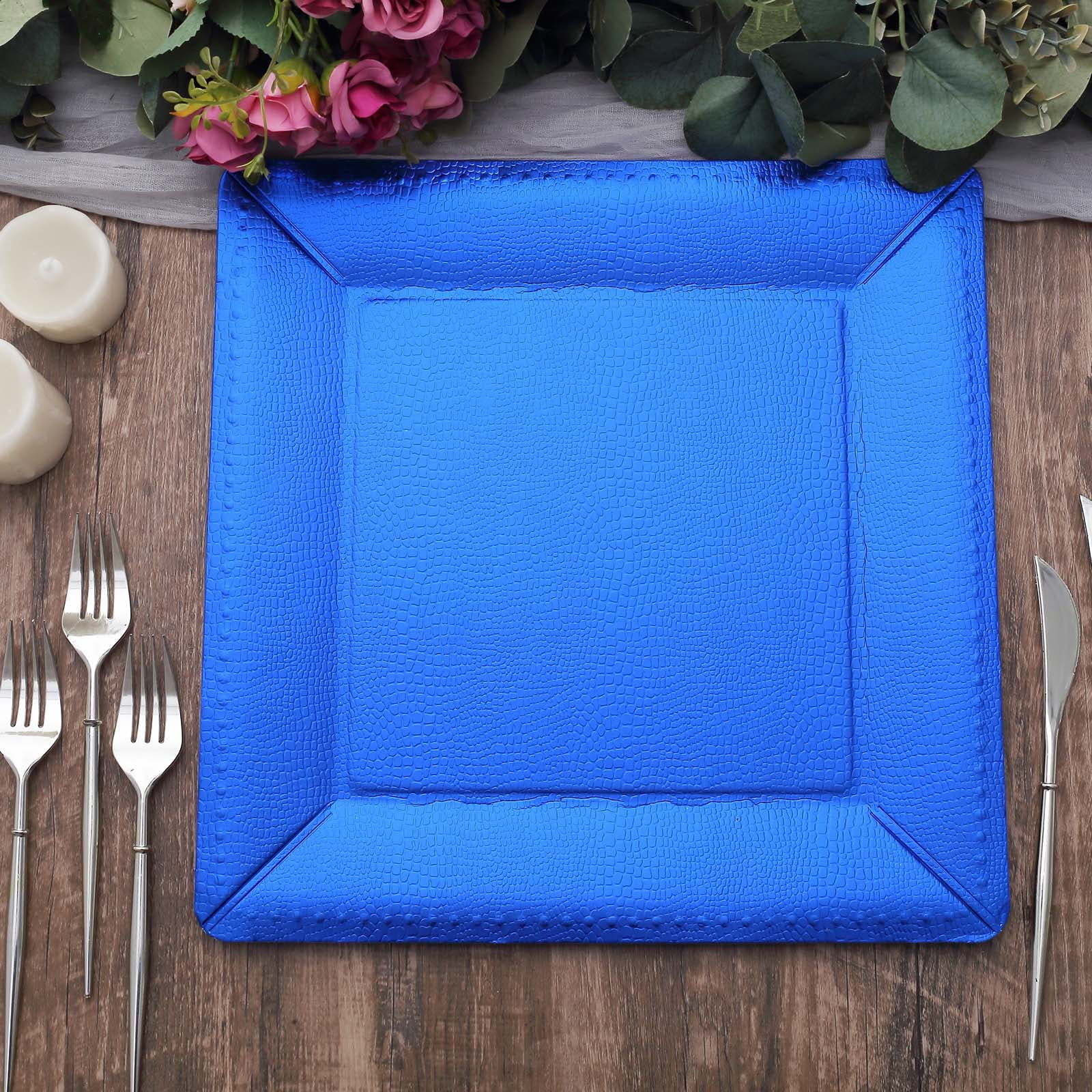 Efavormart 10 Pack | 13" Royal Blue Textured Disposable Square Serving ...