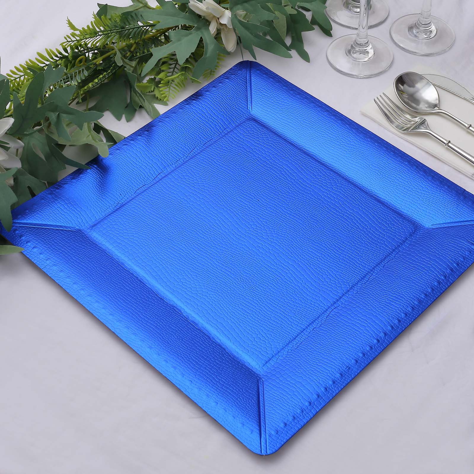 Efavormart 10 Pack | 13" Royal Blue Textured Disposable Square Serving ...