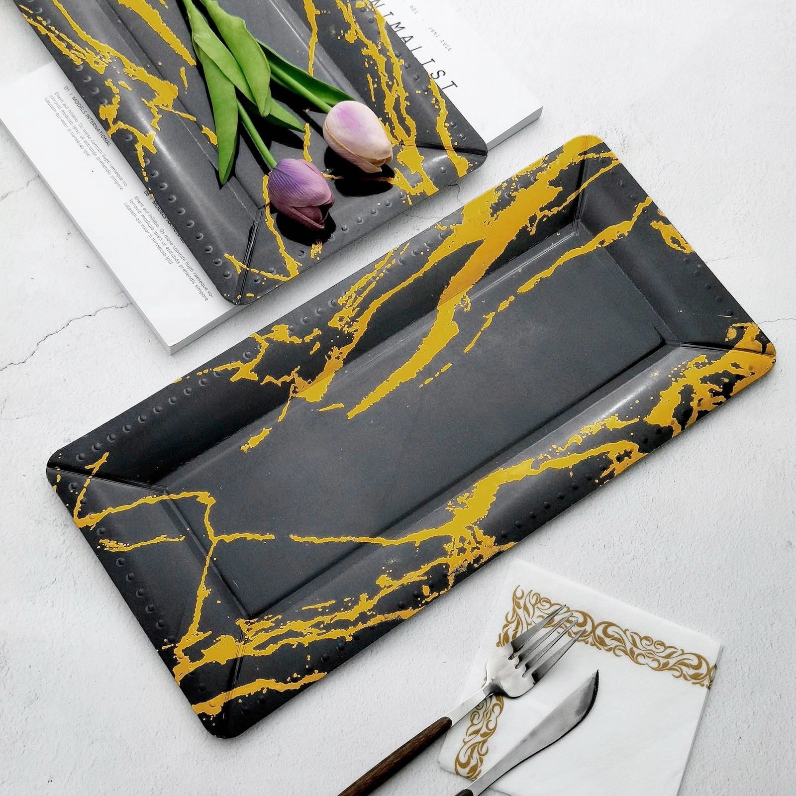 Efavormart 10 Pack | 16"x 8" Black Paper Cardboard Serving Trays With ...