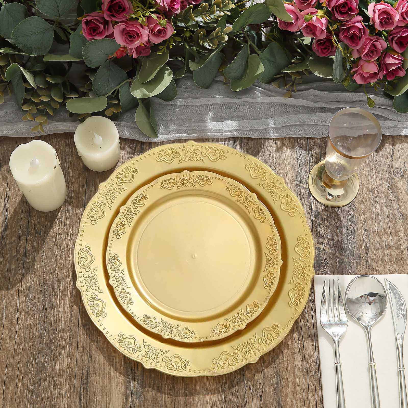 Efavormart 10 Pack | 7.5" Gold Embossed Hard Plastic Dessert Appetizer ...