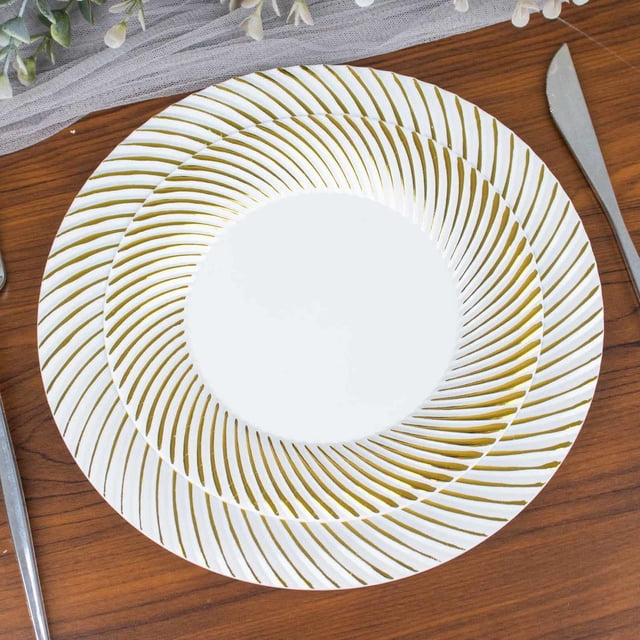 Efavormart 10 Pack | 7" White / Gold Swirl Rim Plastic Dessert ...
