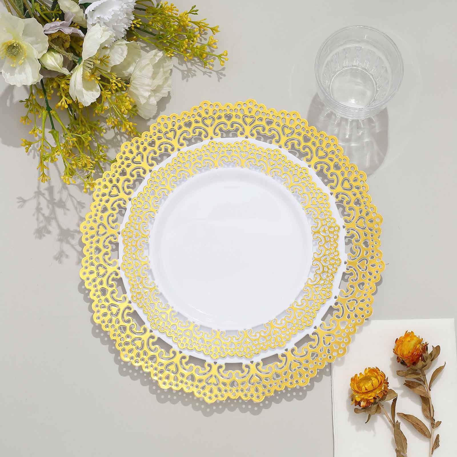 Efavormart 10 Pack | 7" White With Gold Lace Rim Plastic Dessert ...