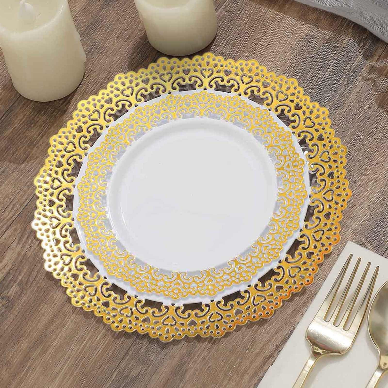 Efavormart 10 Pack | 7" White With Gold Lace Rim Plastic Dessert ...