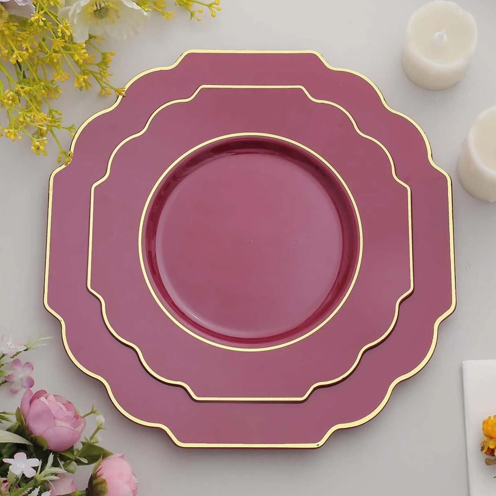 Efavormart 10 Pack | 8" Burgundy Hard Plastic Baroque Dessert Plates ...