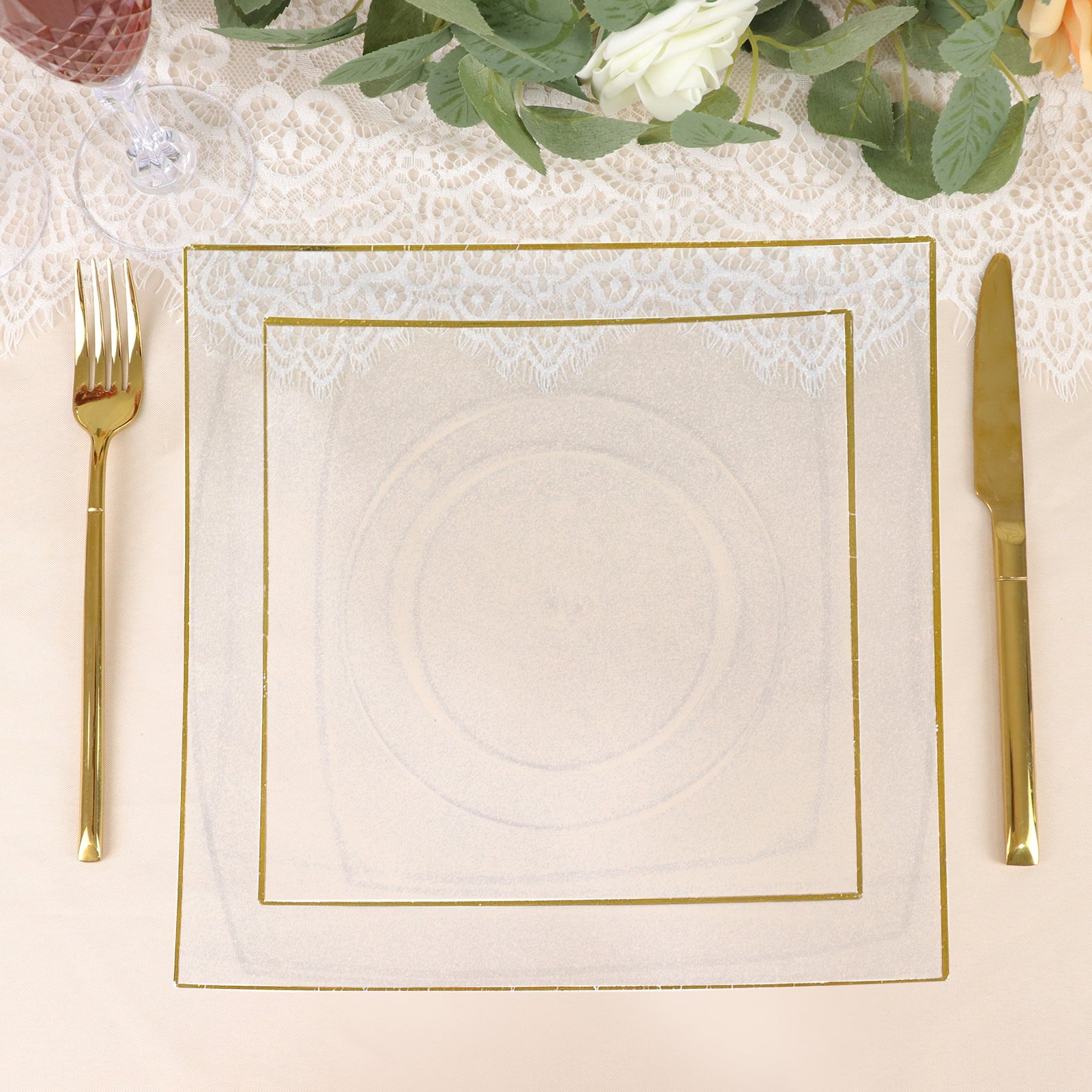 Efavormart 10 Pack | 8" Clear / Gold Concave Square Hard Plastic Dinner ...