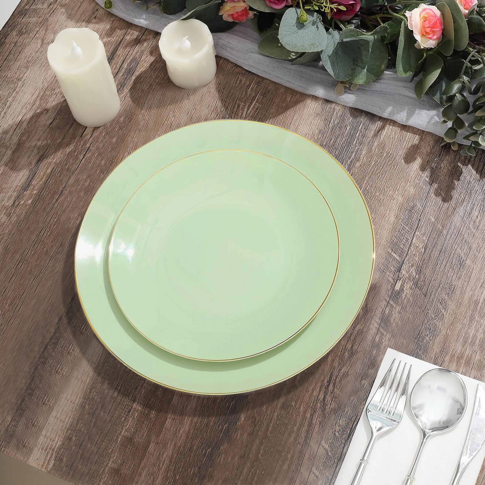 Efavormart 10 Pack | 8" Glossy Sage Green Round Plastic Dinner Plates ...
