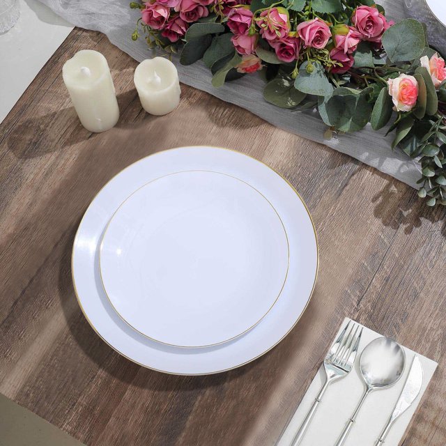 Efavormart 10 Pack | 8" Glossy White Round Plastic Dinner Plates With ...