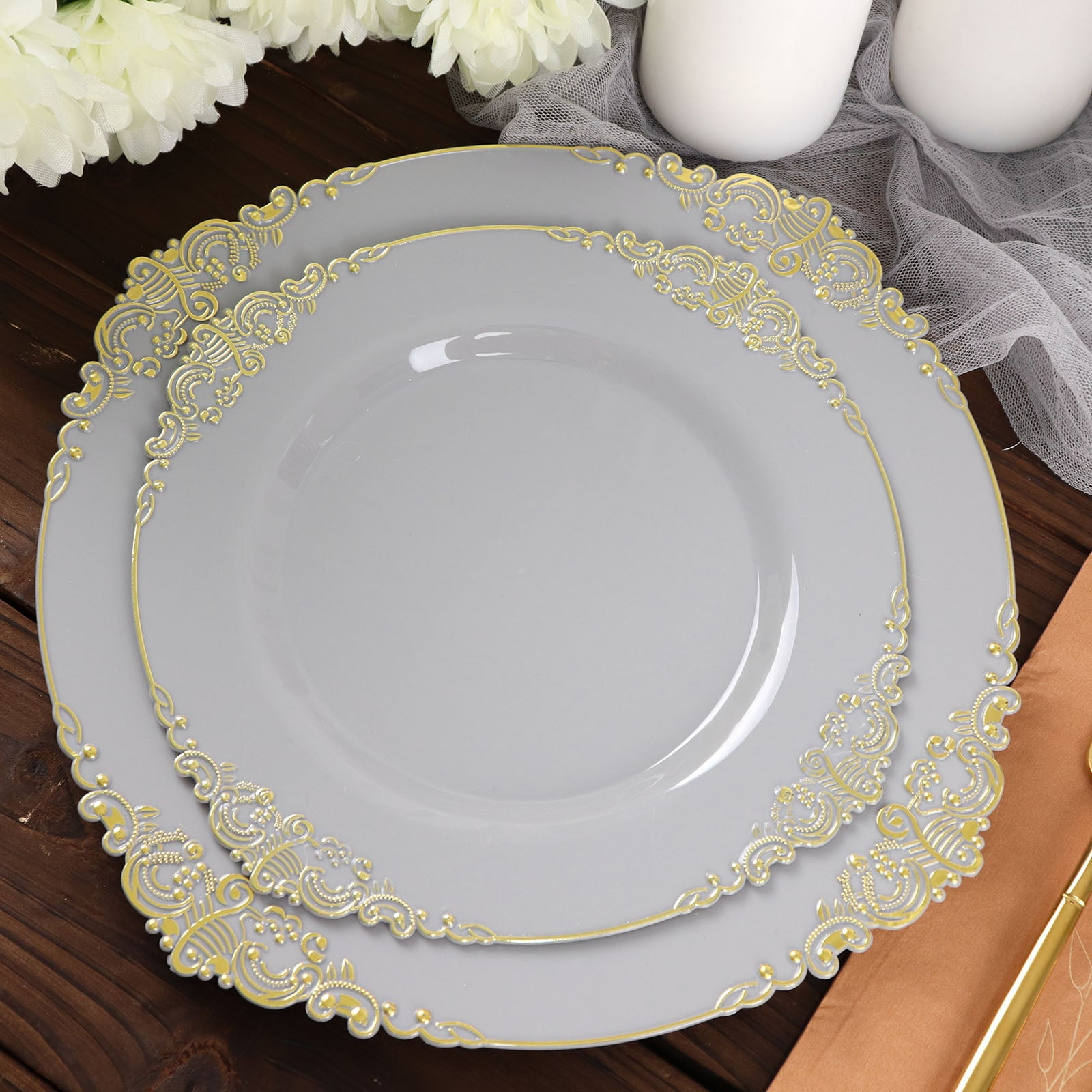 Efavormart 10 Pack | 8" Round Plastic Dessert Salad Plates In Vintage ...