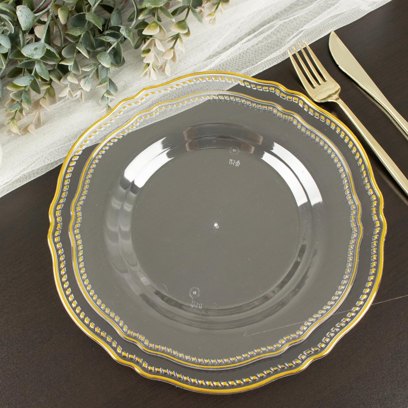 Efavormart 10 Pack | 9" Clear / Gold Scalloped Rim Plastic Dinner ...