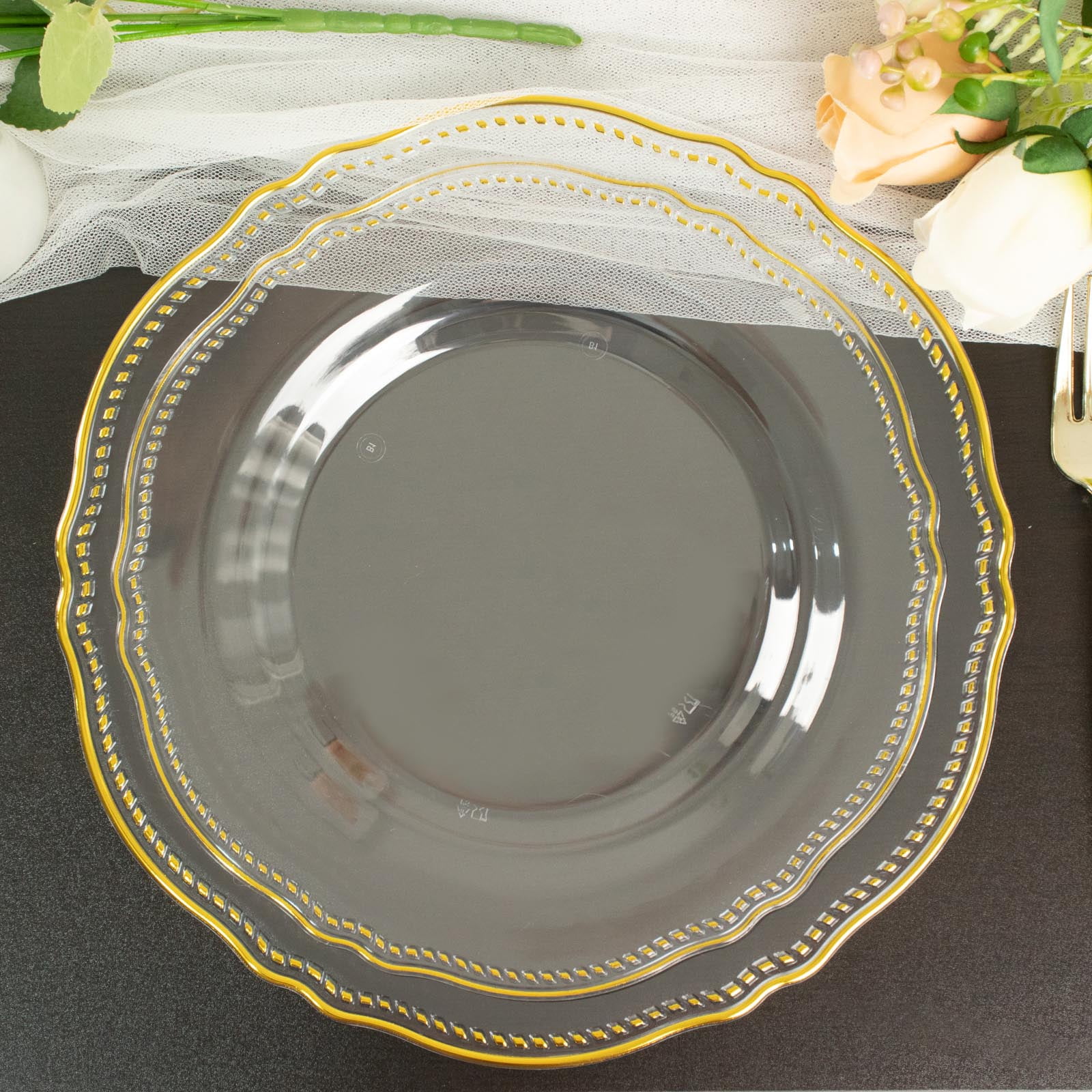 Efavormart 10 Pack | 9" Clear / Gold Scalloped Rim Plastic Dinner ...