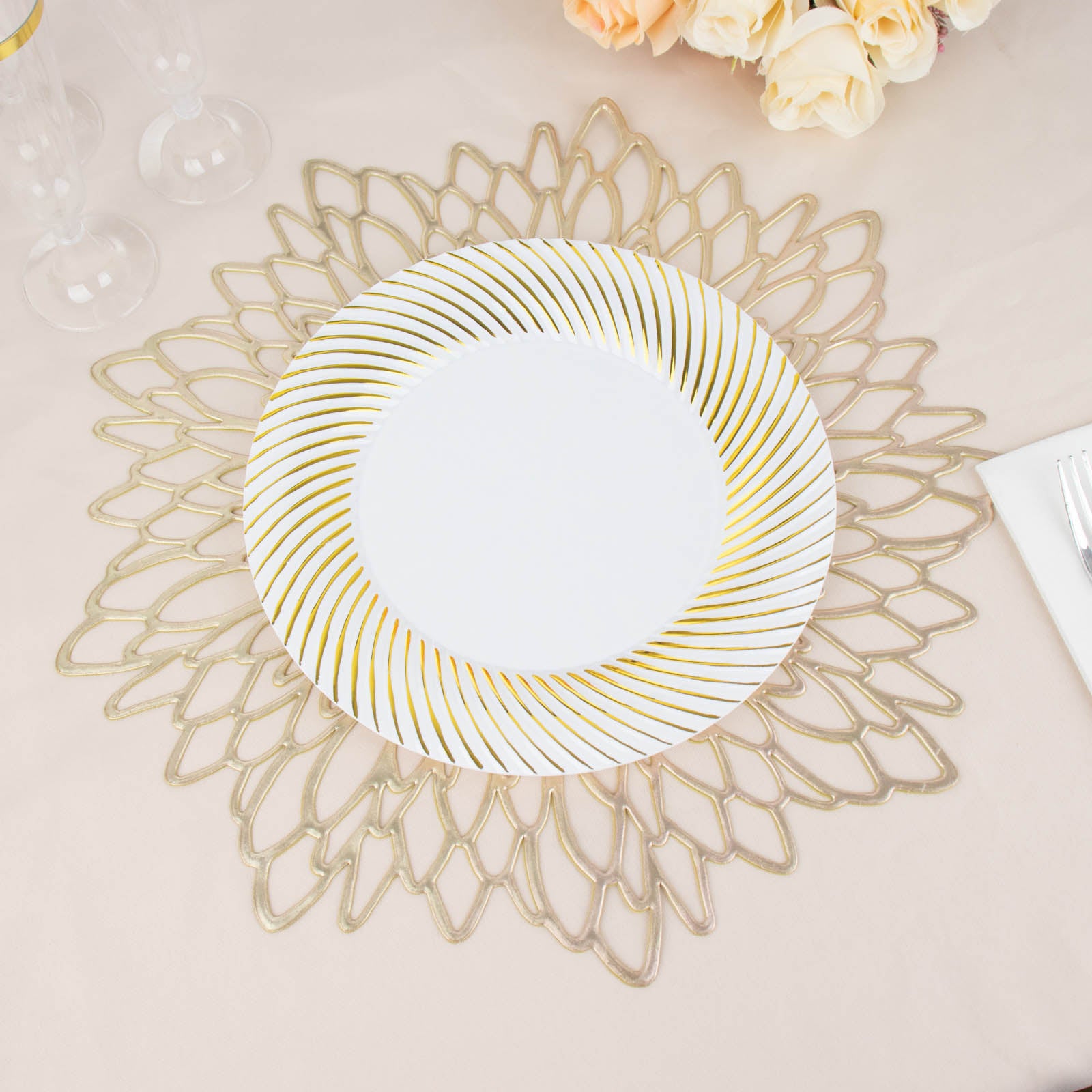 Efavormart 10 Pack | 9" White / Gold Swirl Rim Plastic Dinner Plates ...
