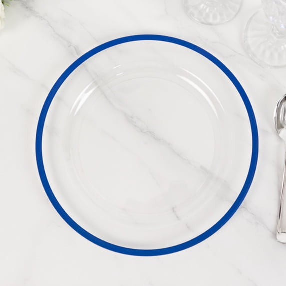 Efavormart 10 Pack Clear Regal Plastic Dinner Plates With Blue Rim ...