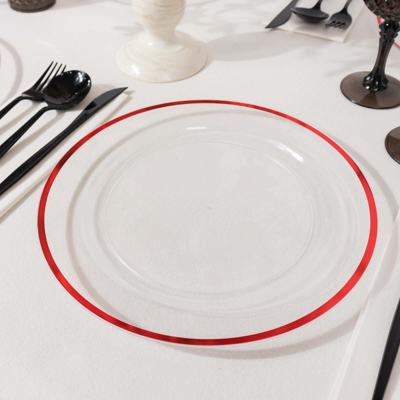 Efavormart 10 Pack Clear Regal Plastic Dinner Plates With Red Rim ...