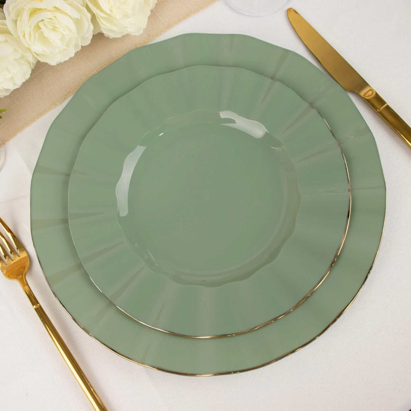 Efavormart 9" Salad Plates – Set of 10 Plastic Dusty Sage Green Round ...