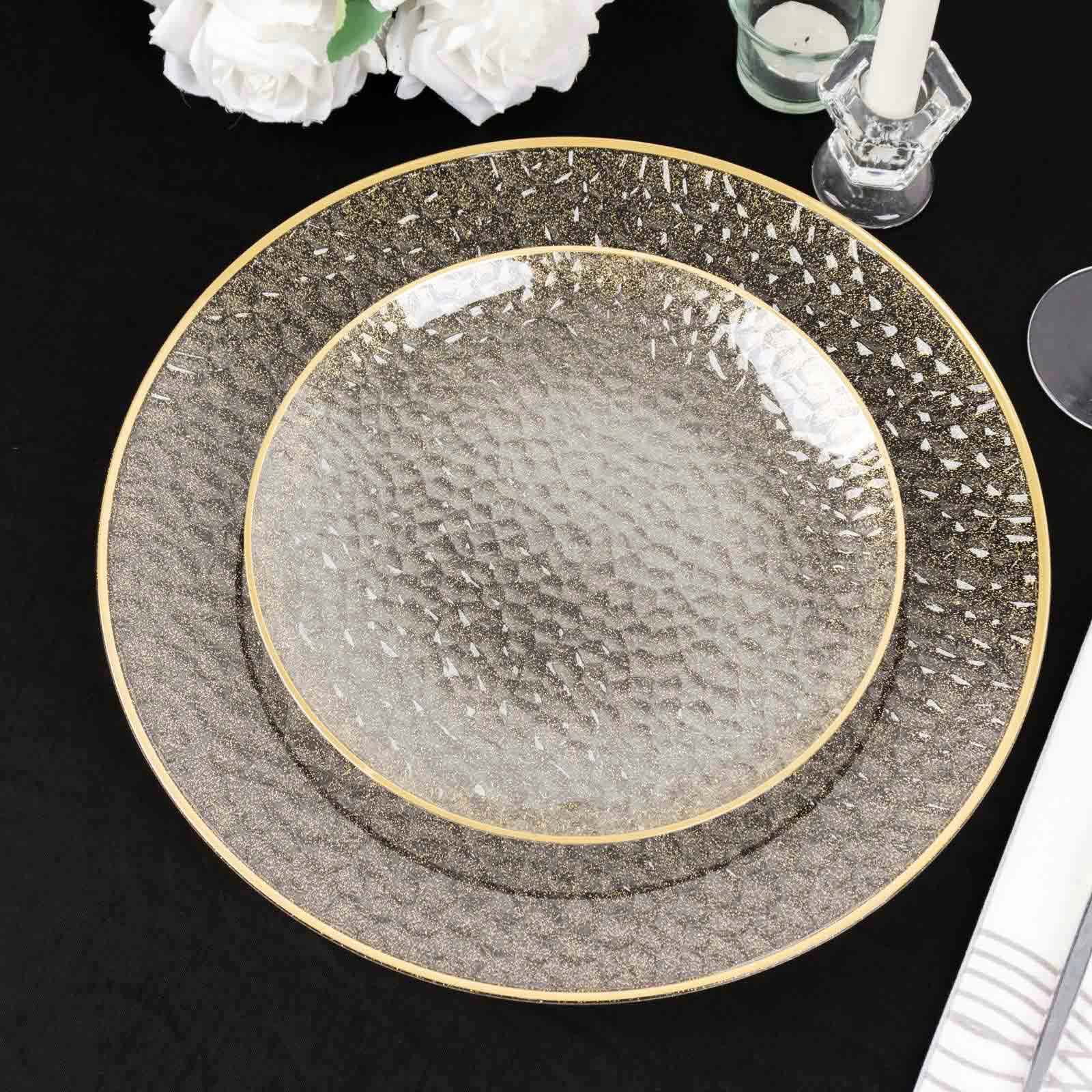 Efavormart 10 Pack Gold Glitter Clear Hammered Plastic Dessert Plates ...