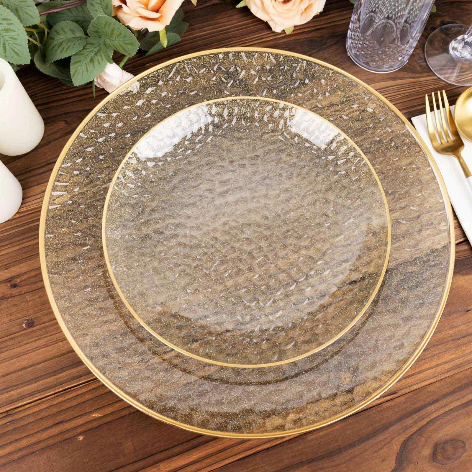 Efavormart 10 Pack Gold Glitter Clear Hammered Plastic Dessert Plates ...