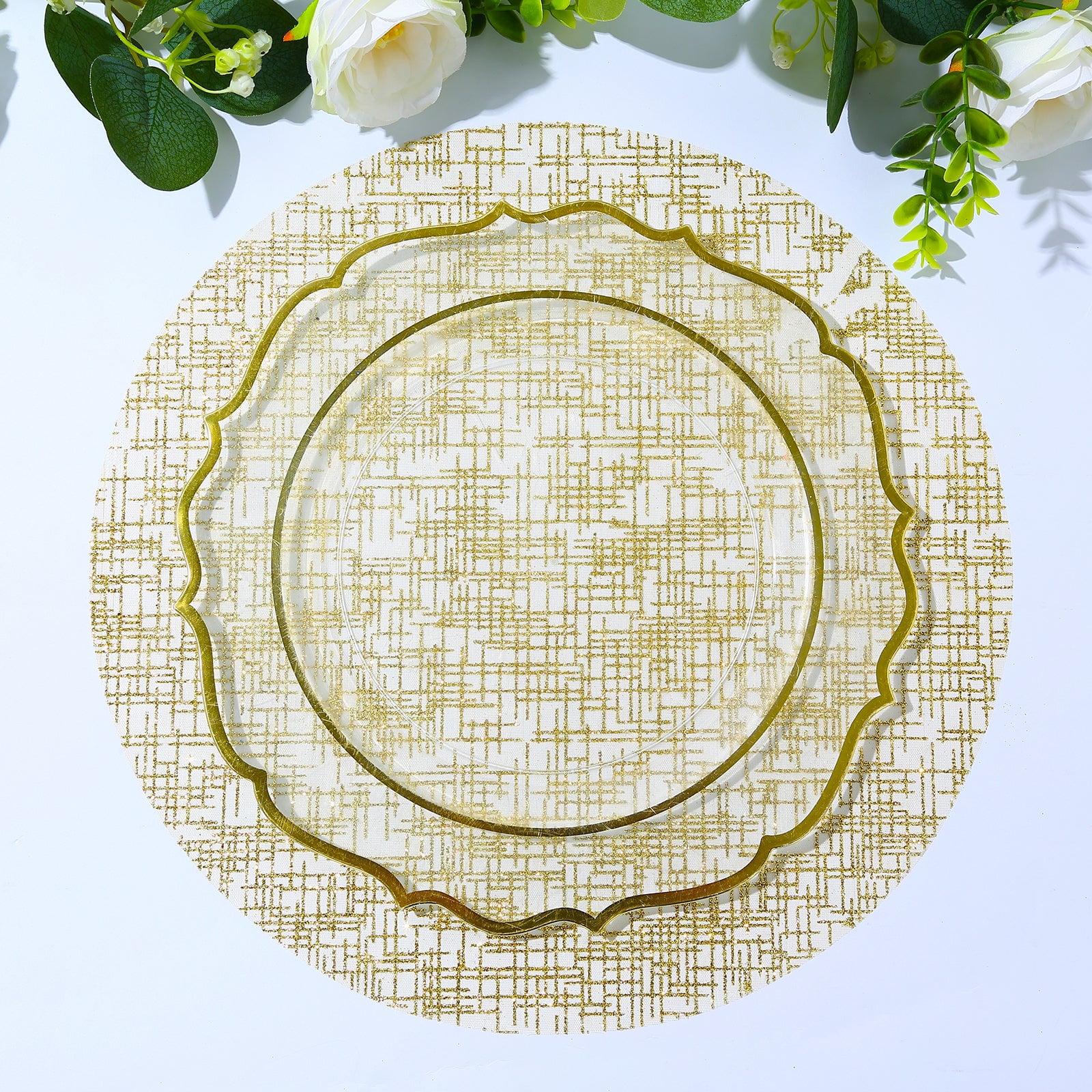 Efavormart 10 Pack Metallic Gold Glitter Mesh Round Placemats, 13 ...