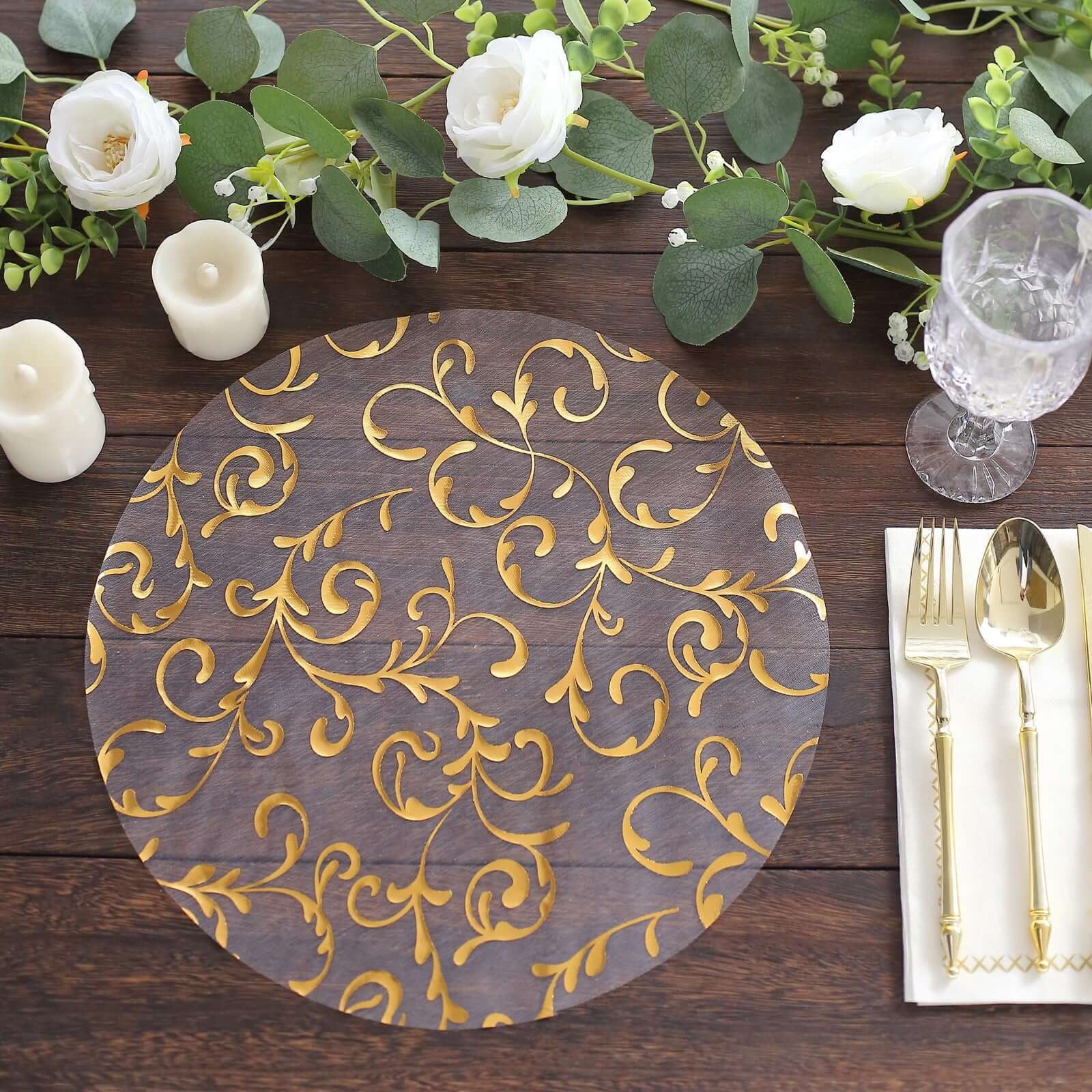 Efavormart 10 Pack Metallic Gold Sheer Organza Round Placemats with ...
