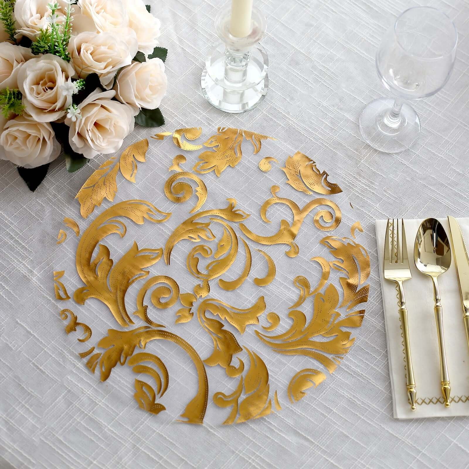 Efavormart 10 Pack Metallic Gold Sheer Organza Round Placemats with ...