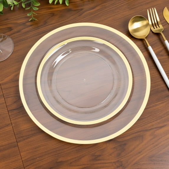 Efavormart 10-Pack Plastic Round Appetizer Plates 7" Clear with Gold ...