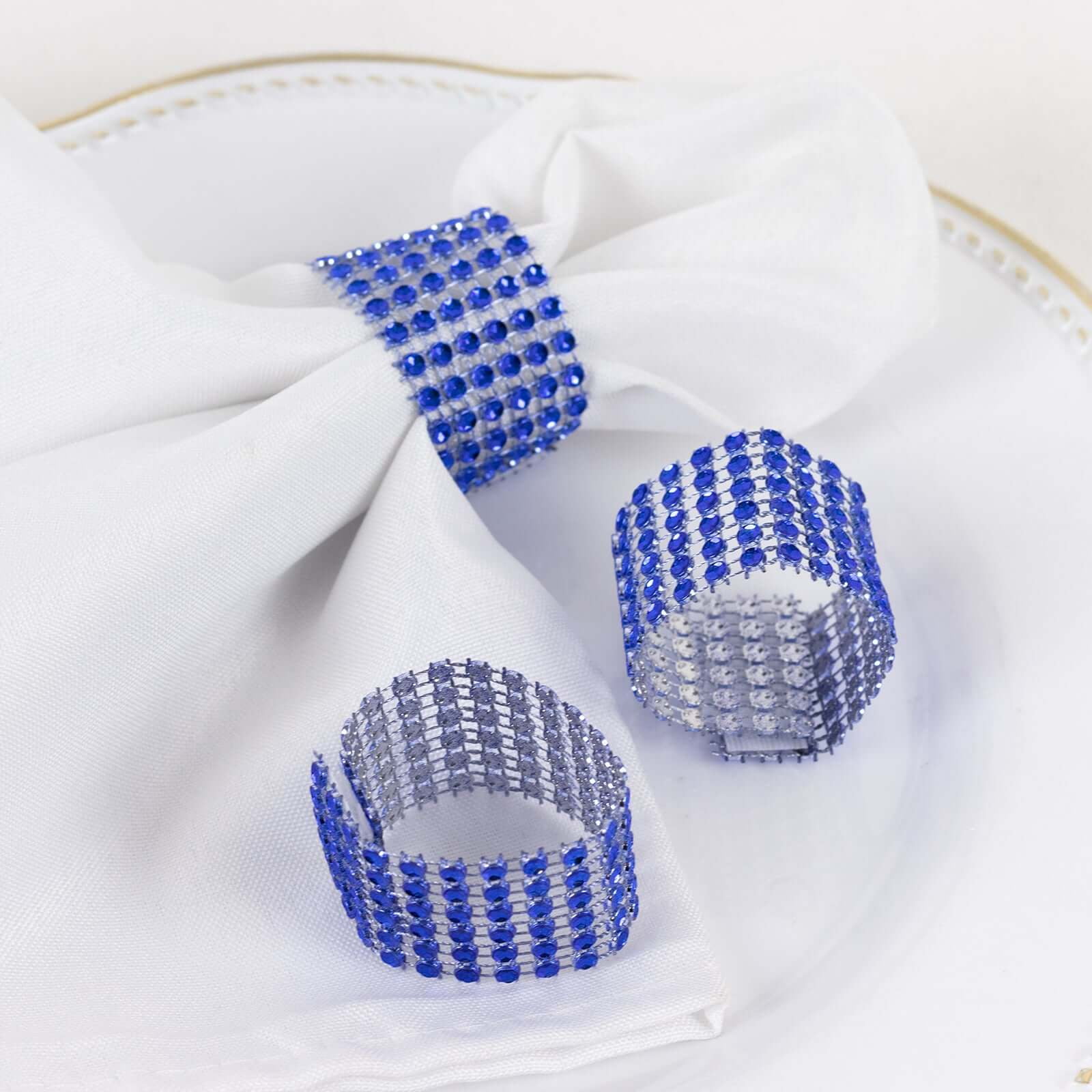 Efavormart 10 Pack Royal Blue Diamond Rhinestone Napkin Ring With Self ...