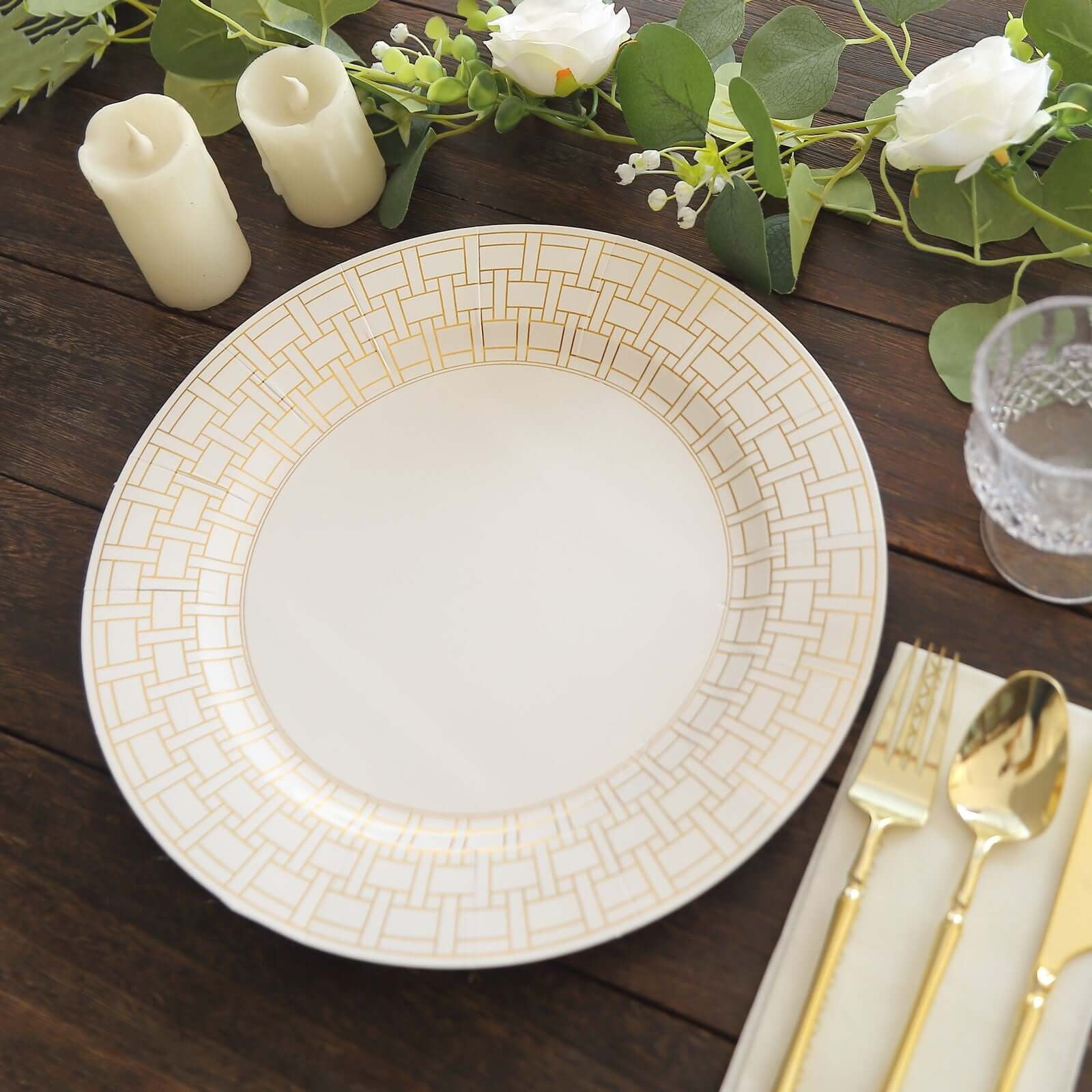 Efavormart 10 Pack White Cardstock Paper Charger Plates With Gold ...