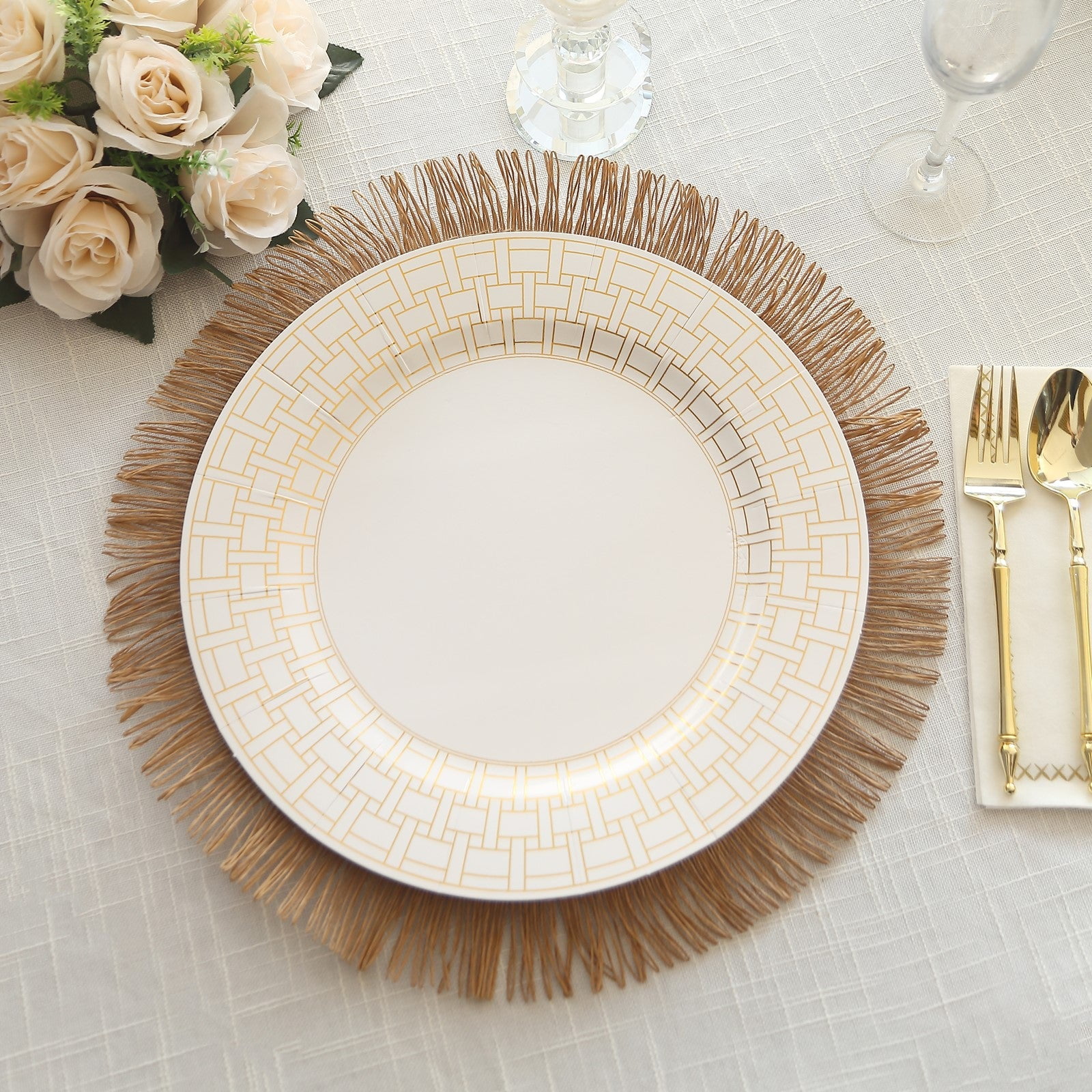 Efavormart 10 Pack White Cardstock Paper Charger Plates With Gold ...