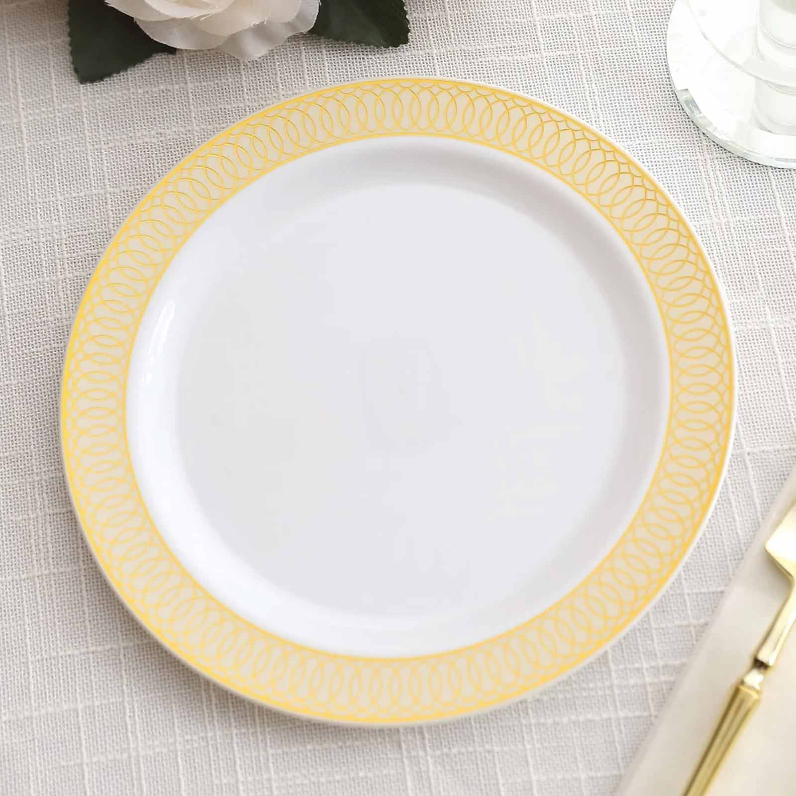 Efavormart 10 Pack White Plastic Dessert Appetizer Plates With Beige ...
