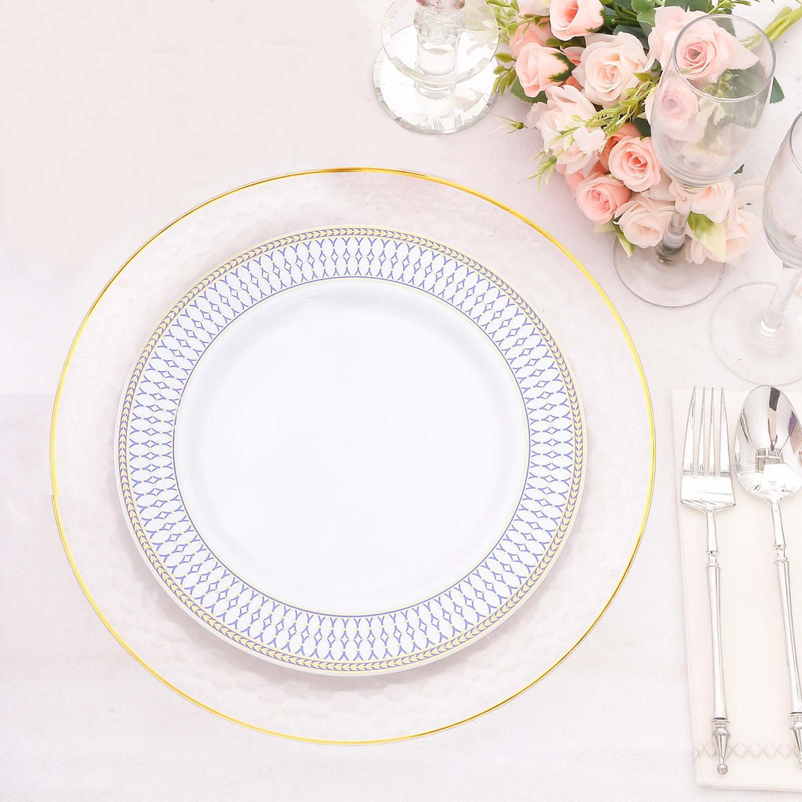 Efavormart 10 Pack White Renaissance Plastic Dinner Plates With Gold ...