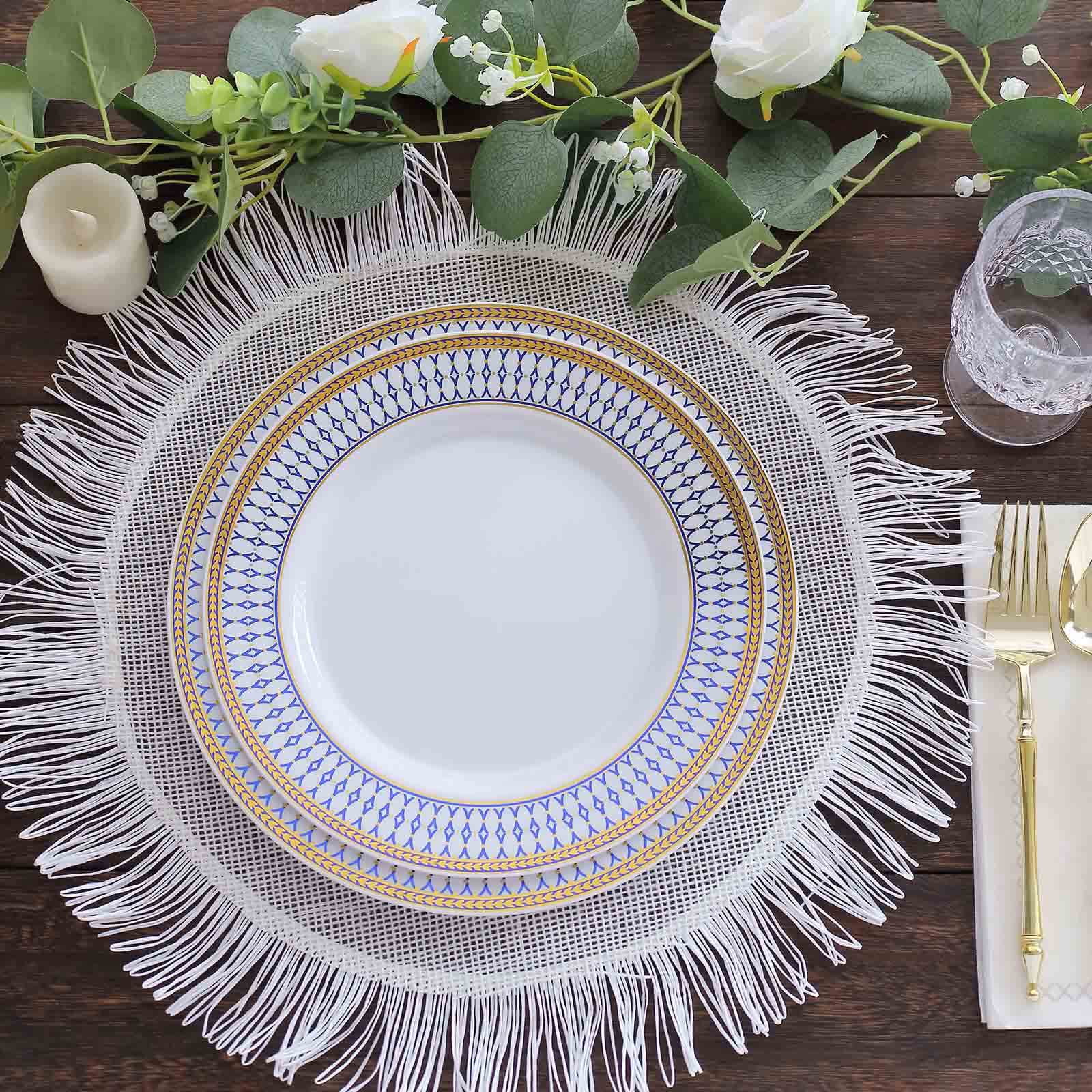 Efavormart 10 Pack White Renaissance Plastic Dinner Plates With Gold ...