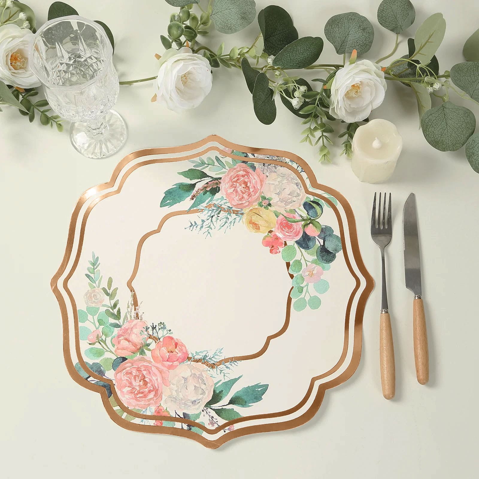Efavormart 10 Pack White Rose Gold Cardboard Paper Placemats with Peony ...