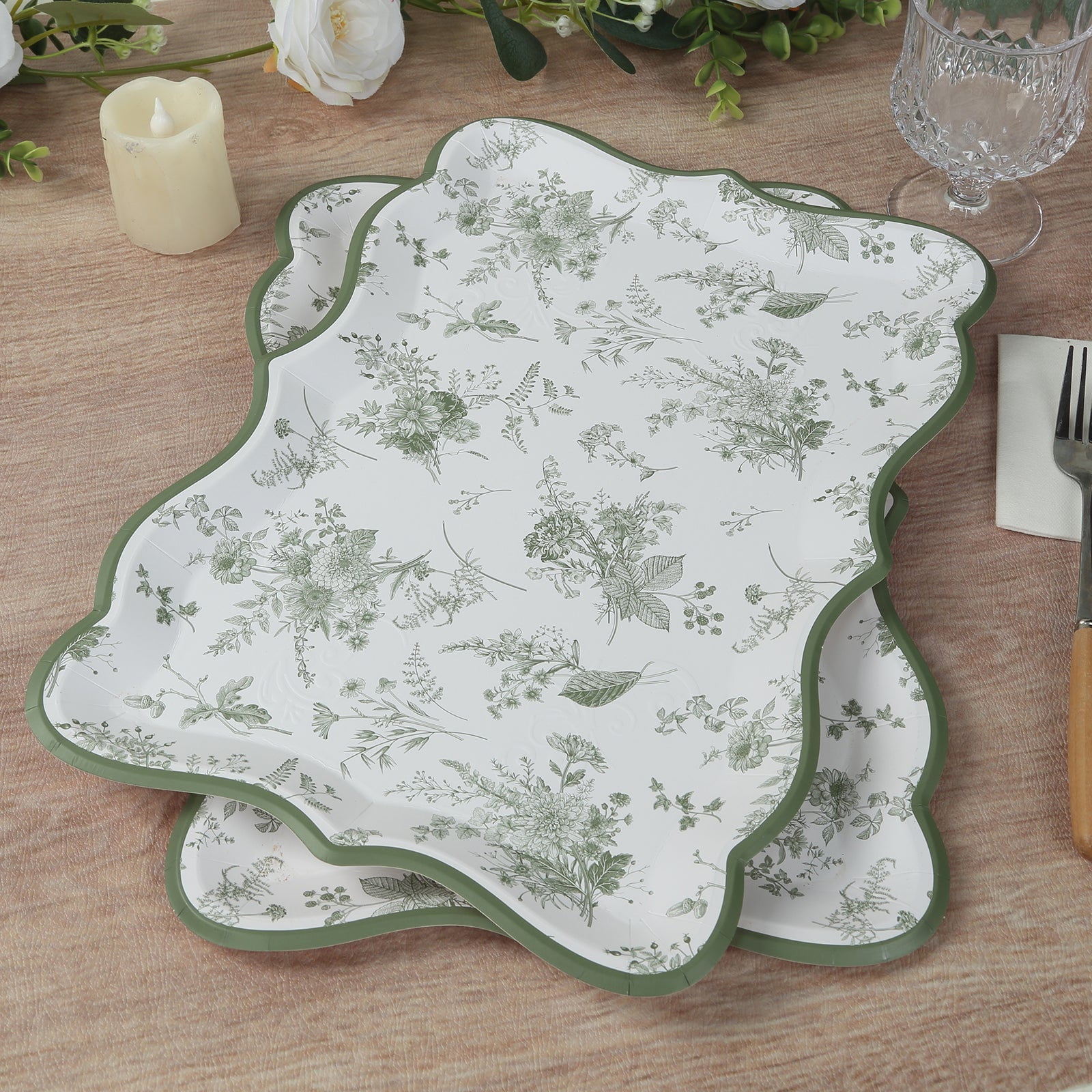 Efavormart 10 Pack White Sage Green Disposable Serving Trays with ...