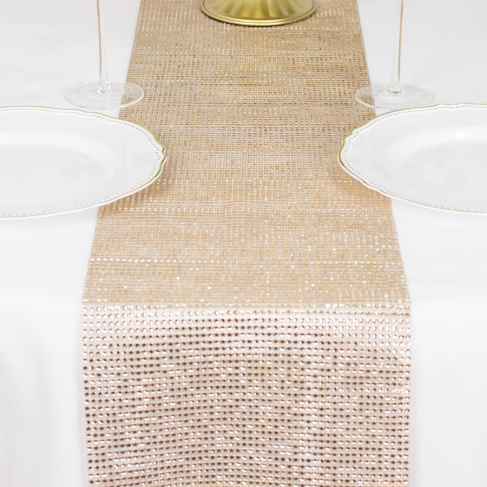 Efavormart 10"x108" Shiny Champagne Crystal Rhinestone DIY Table Runner ...