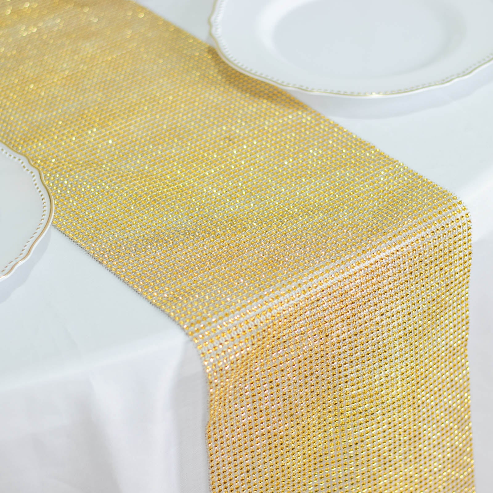 Efavormart 10"x108" Shiny Gold Crystal Rhinestone DIY Table Runner ...