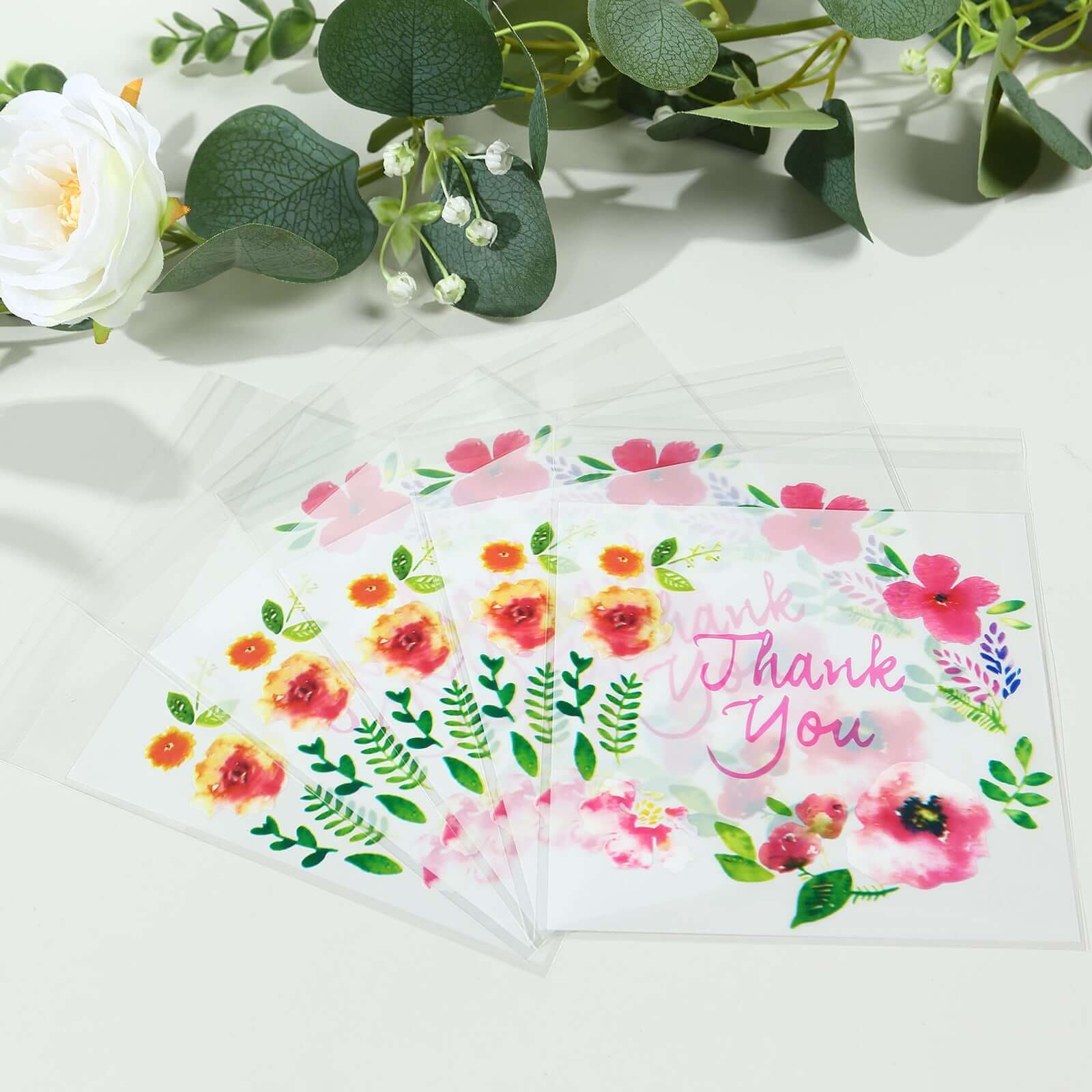 Efavormart 100 Pack Clear White PVC Cookie Candy Bags With "Thank You ...