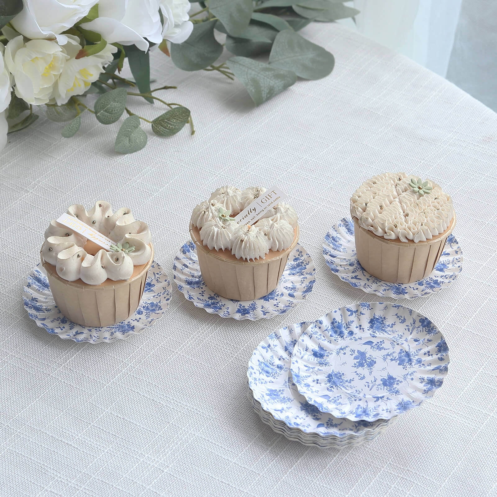 Efavormart 100 Pack White Blue French Toile Mini Paper Plates with ...