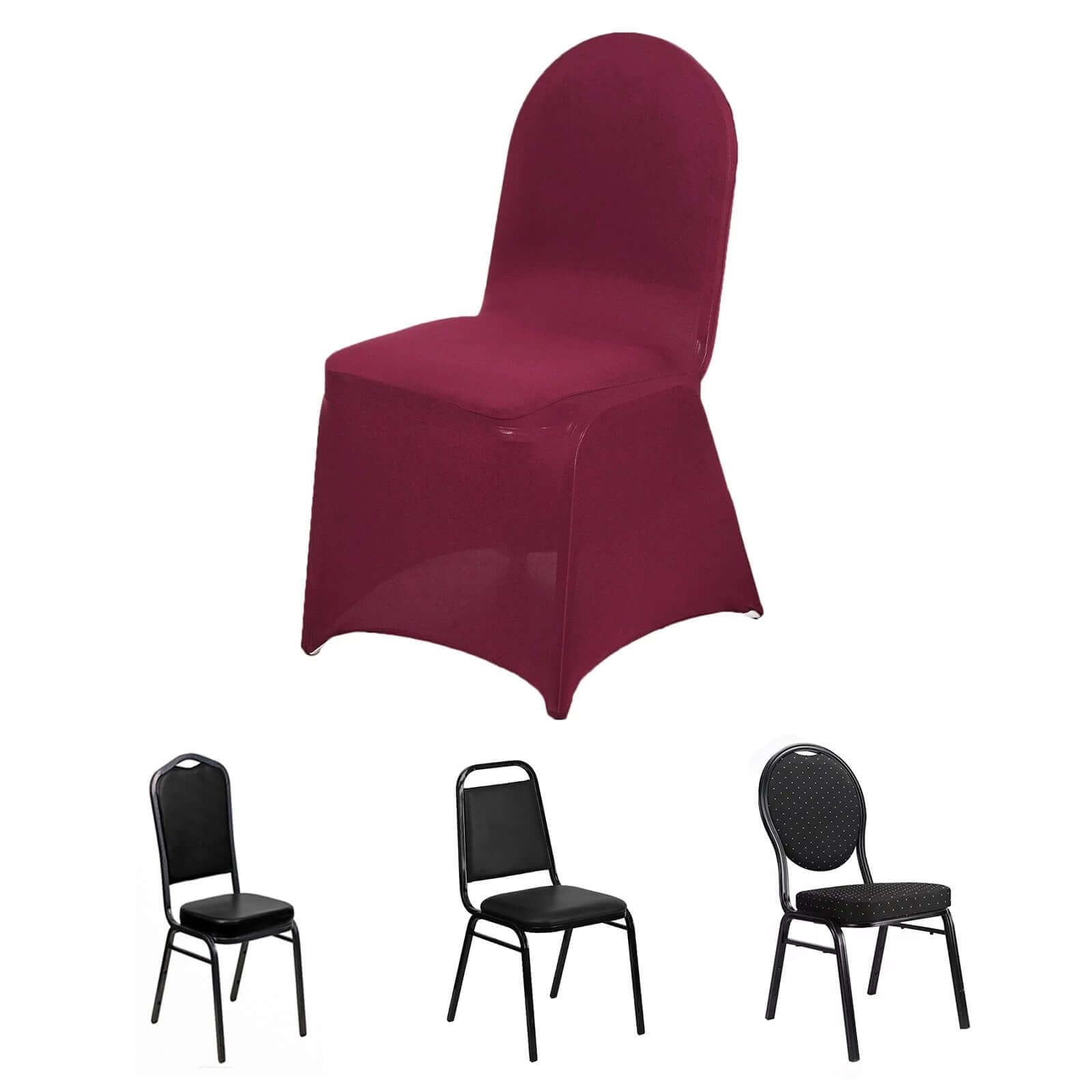 Efavormart 100 PCS Burgundy Stretchy Spandex Fitted Banquet Chair Cover ...