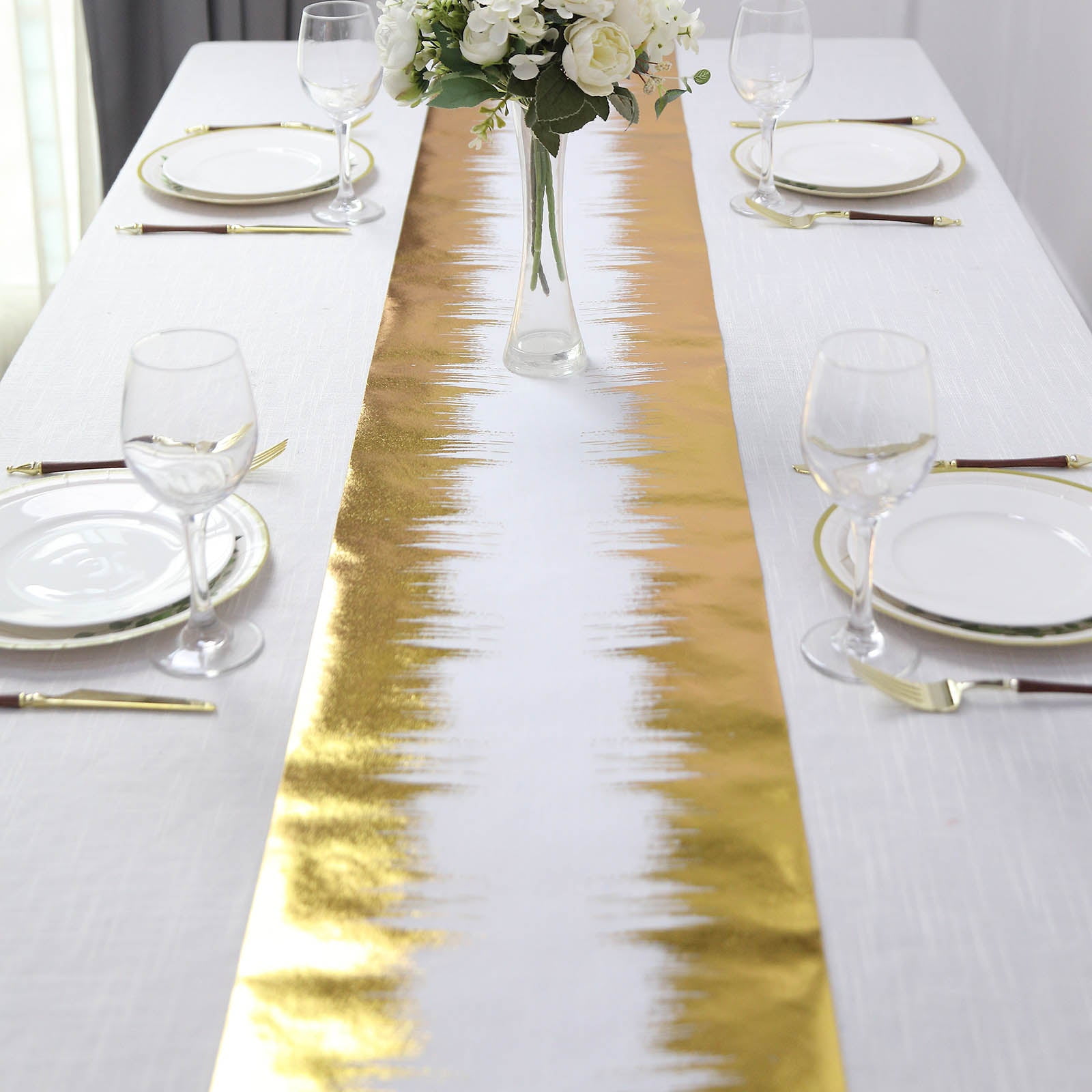 Efavormart 108" Metallic Gold / White Icicle Print Non-Woven Foil Table ...