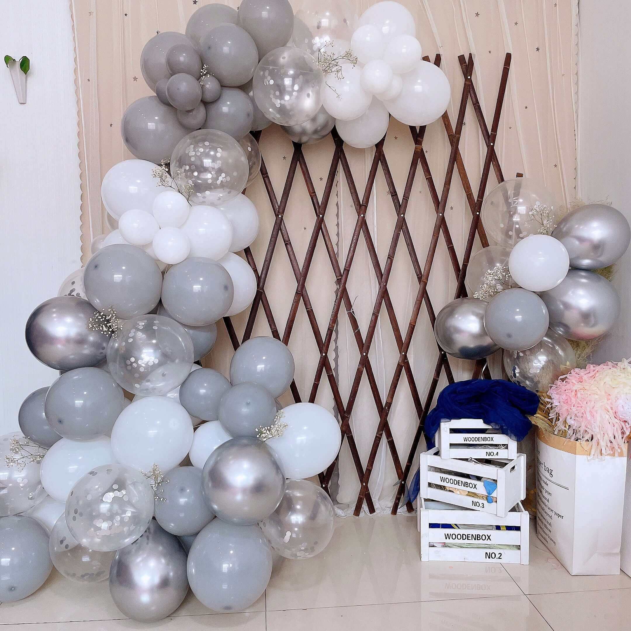 Efavormart 108 Pack | Clear, Gray And White DIY Balloon Garland Arch ...