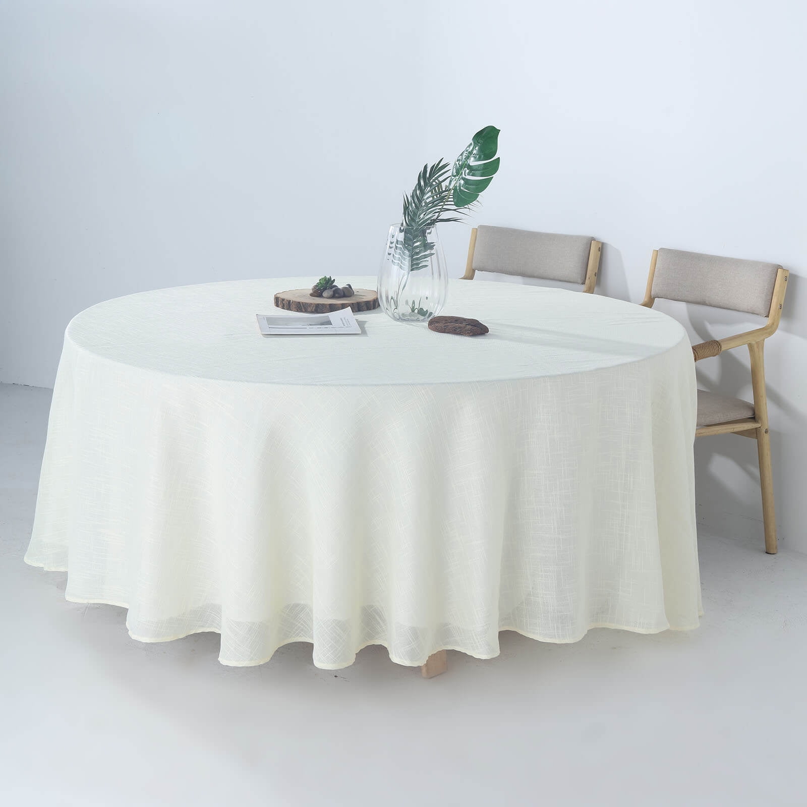 Efavormart 108" Premium White Faux Linen Tablecloth | Slubby Textured ...