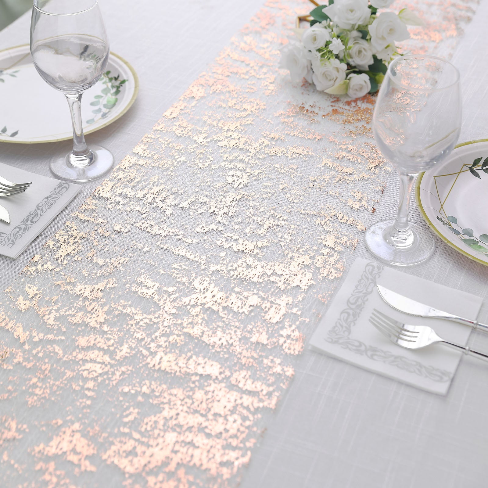 Efavormart 108" Sparkly Metallic Blush / Rose Gold Foil Thin Mesh ...