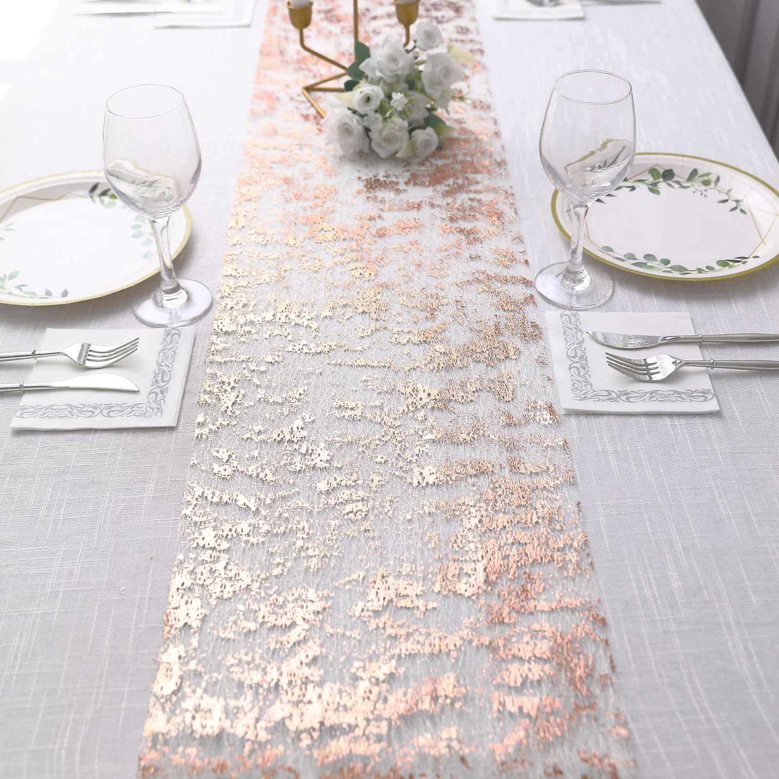 Efavormart 108" Sparkly Metallic Blush / Rose Gold Foil Thin Mesh ...