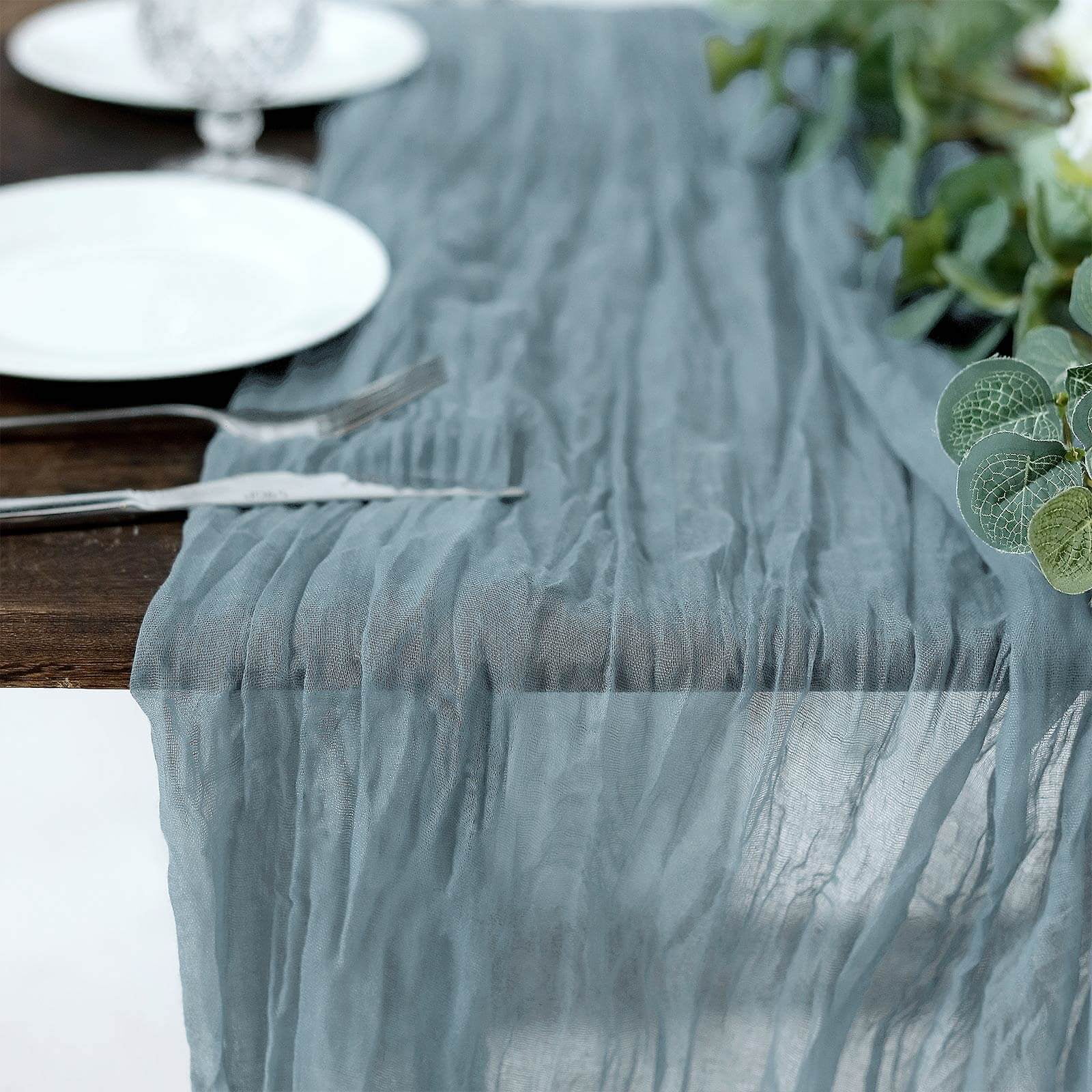 Efavormart 10FT Dusty Blue Cheesecloth Table Runner, Gauze Fabric Boho ...