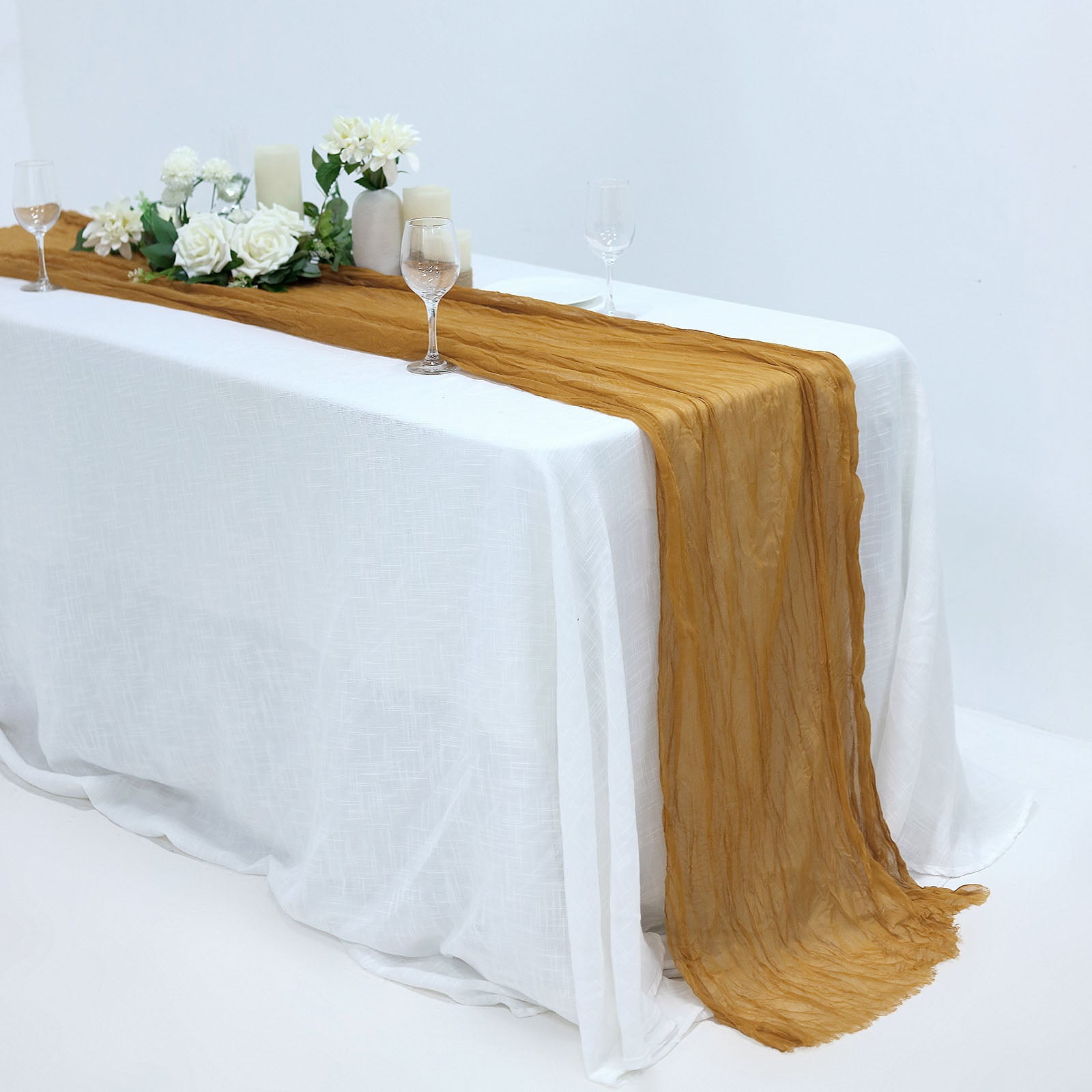 Efavormart 10FT Mustard Yellow Cheesecloth Table Runner, Gauze Fabric ...