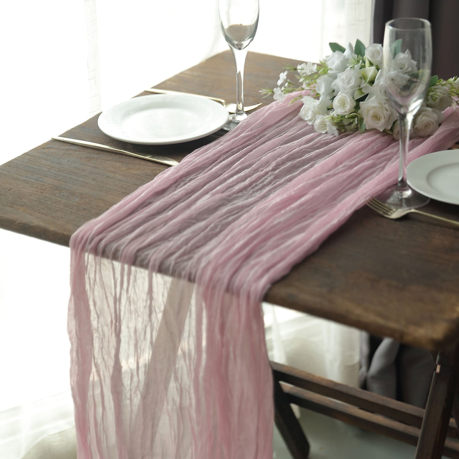 Efavormart 10FT Pink Gauze Party Cheesecloth Table Runner, Boho Wedding ...