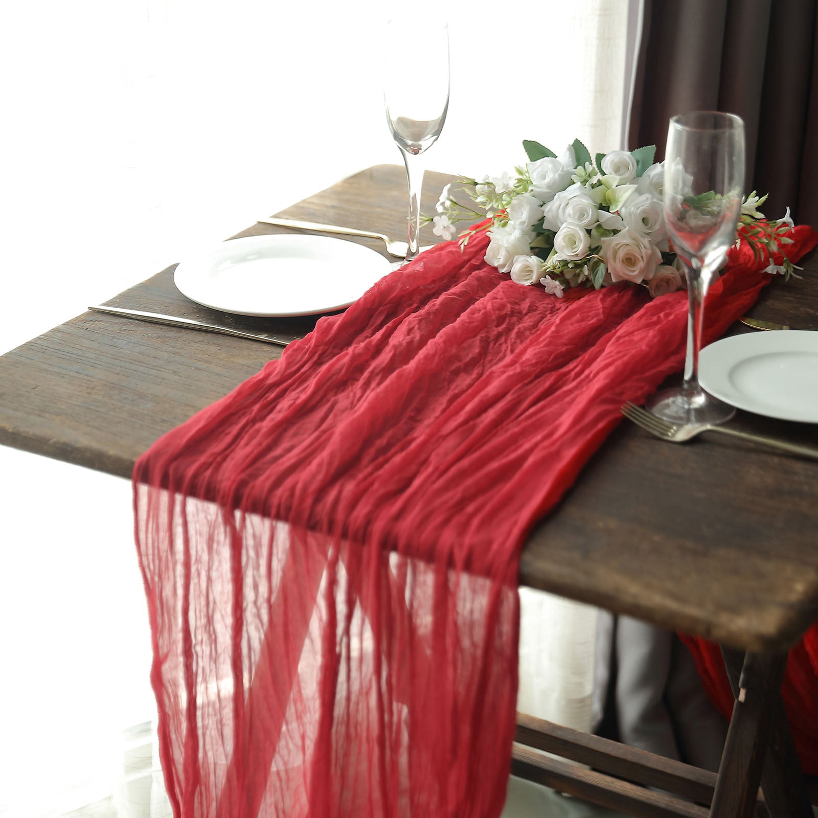 Efavormart 10FT Red Gauze Cheesecloth Table Runner, Gauze Fabric Boho ...