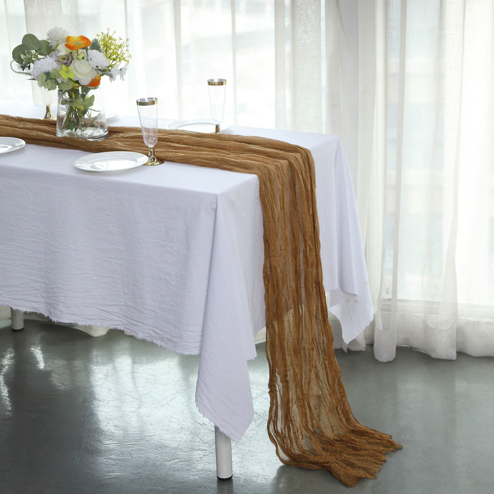 Efavormart 10FT Taupe Gauze Cheesecloth Table Runner, Gauze Fabric Boho ...