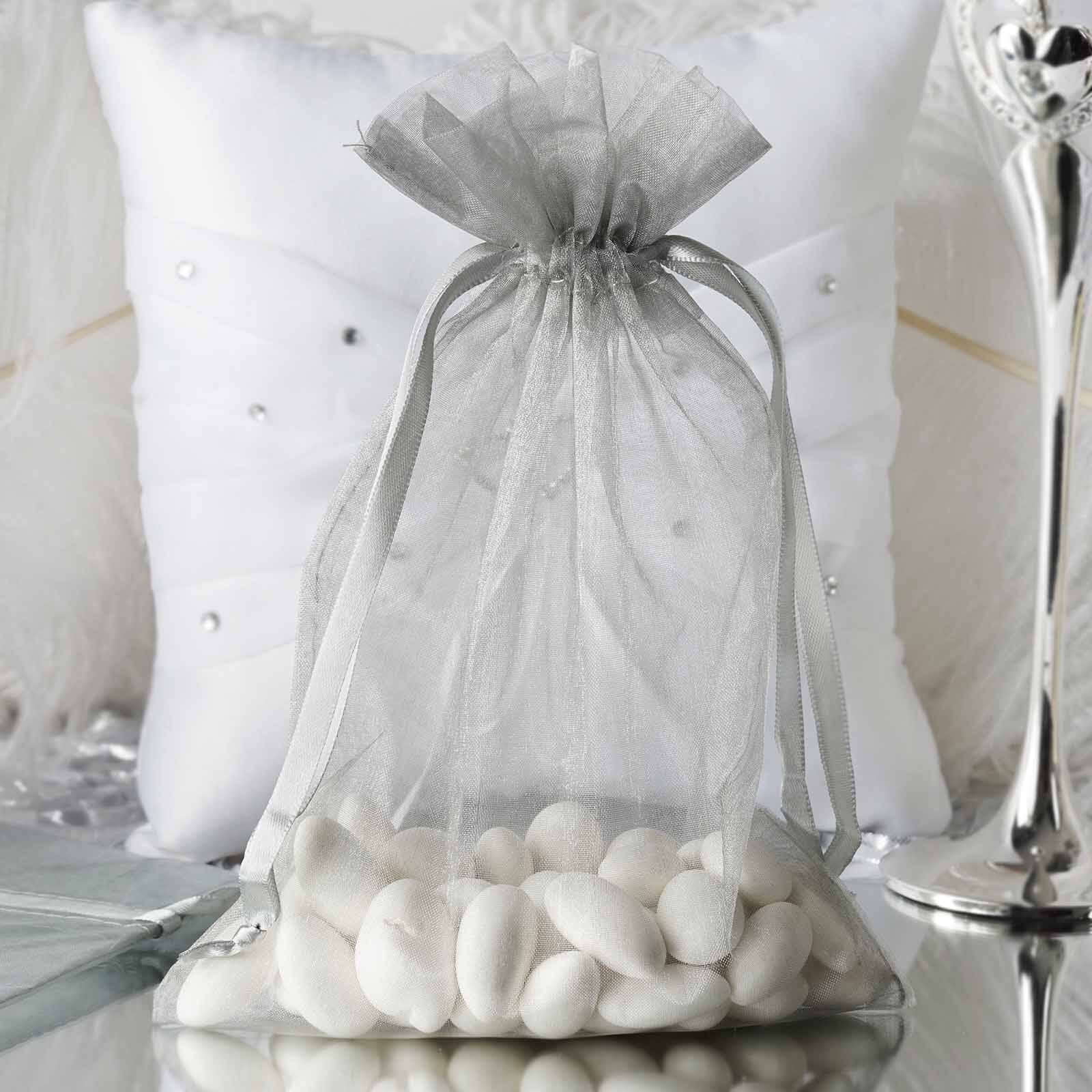 Efavormart 10PCS SILVER Organza Gift Bag Drawstring Pouch Wedding ...