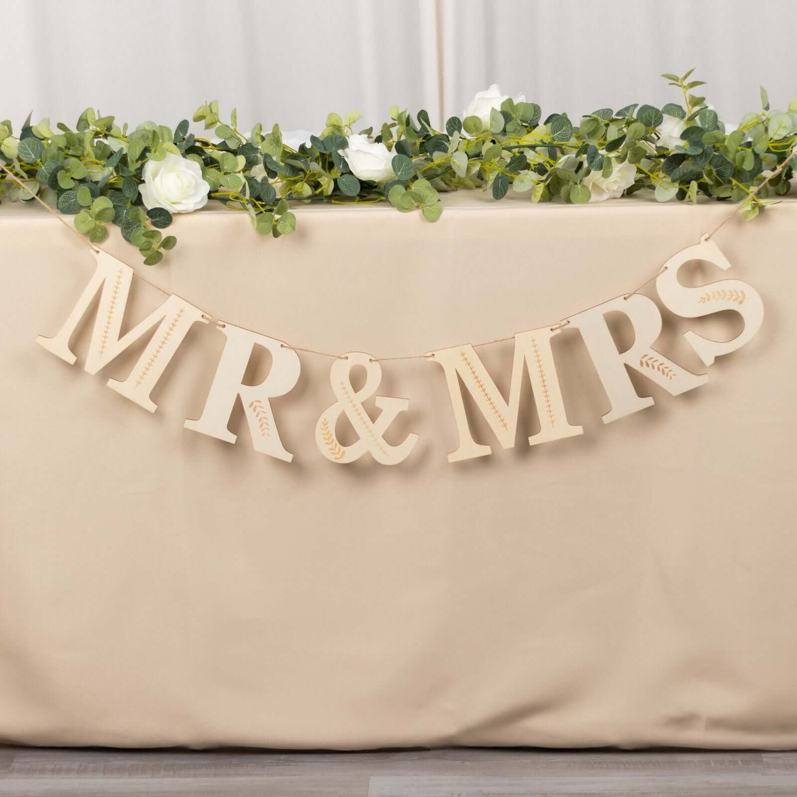 Efavormart 10ft Natural Pre-Strung Mr & Mrs Wooden Letter Garland with ...